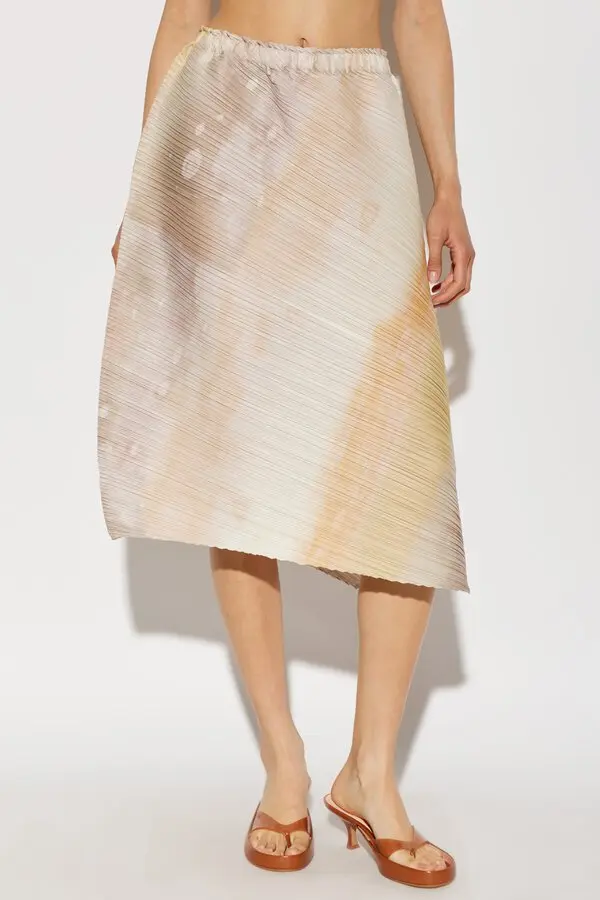 Issey Miyake Pleated Midi Skirt With Asymmetric Hem