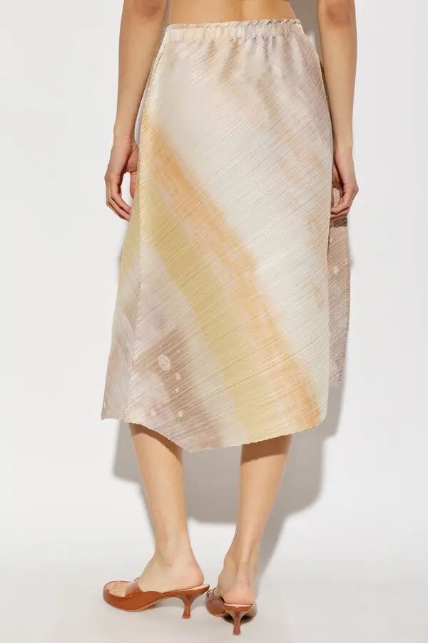 Issey Miyake Pleated Midi Skirt With Asymmetric Hem