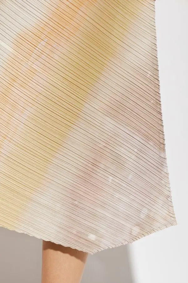 Issey Miyake Pleated Midi Skirt With Asymmetric Hem