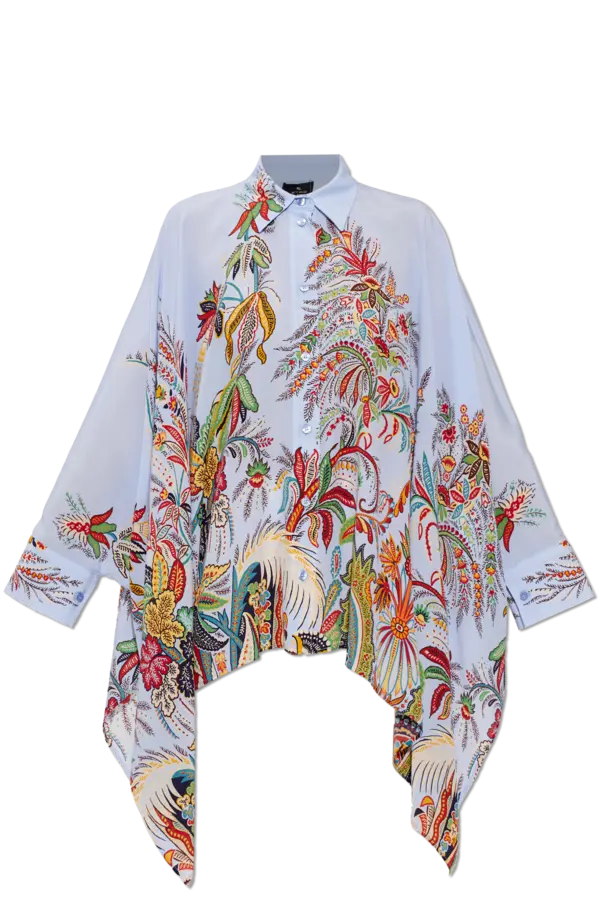 Etro Silk Botanical Print Asymmetrical Shirt