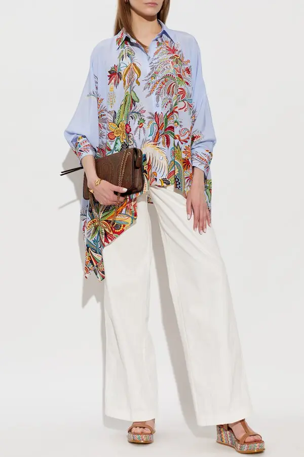 Etro Silk Botanical Print Asymmetrical Shirt