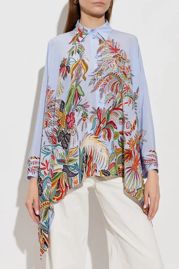 Etro Silk Botanical Print Asymmetrical Shirt