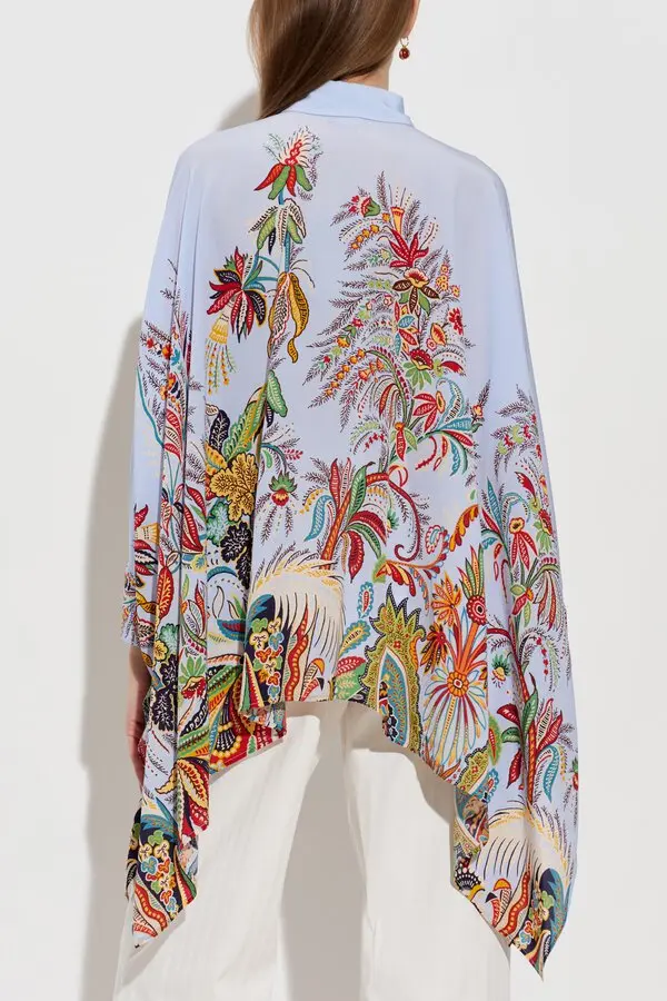 Etro Silk Botanical Print Asymmetrical Shirt