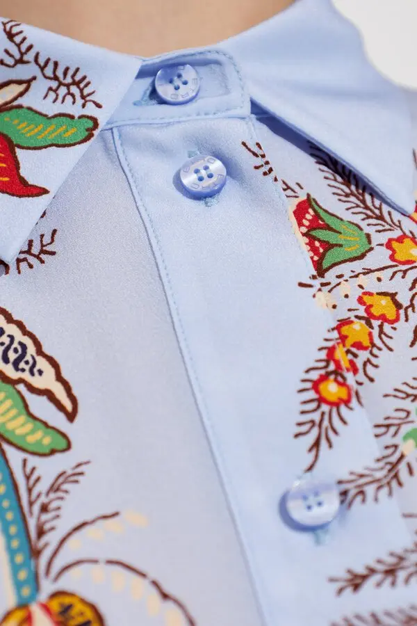 Etro Silk Botanical Print Asymmetrical Shirt