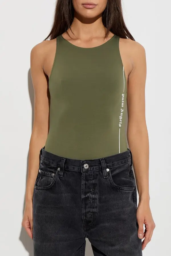 Palm Angels Sleeveless Bodysuit With Printed Logo