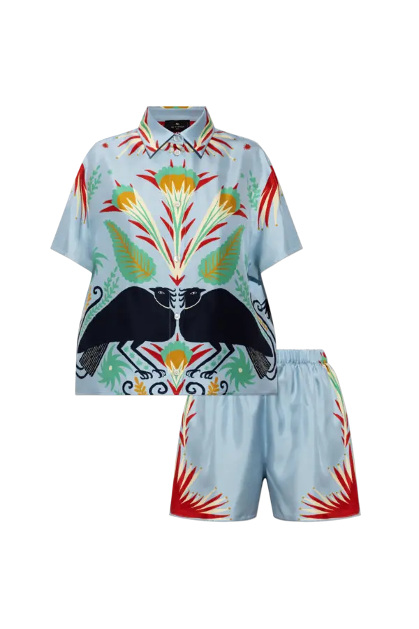 Etro Silk Printed Shirt And Shorts Set