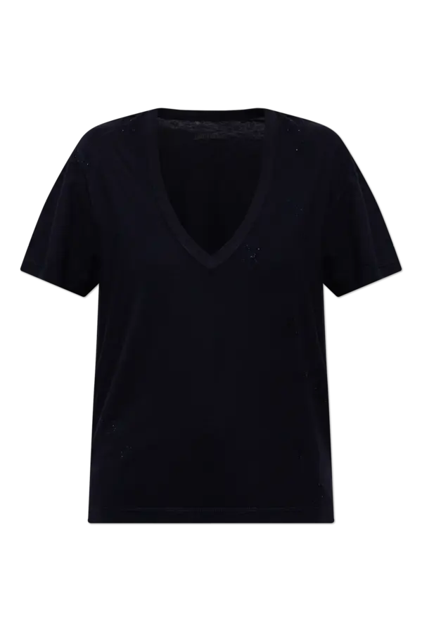 Zadig&Voltaire Marta V-neck T-shirt With Crystal Embellishments - Navy Blue