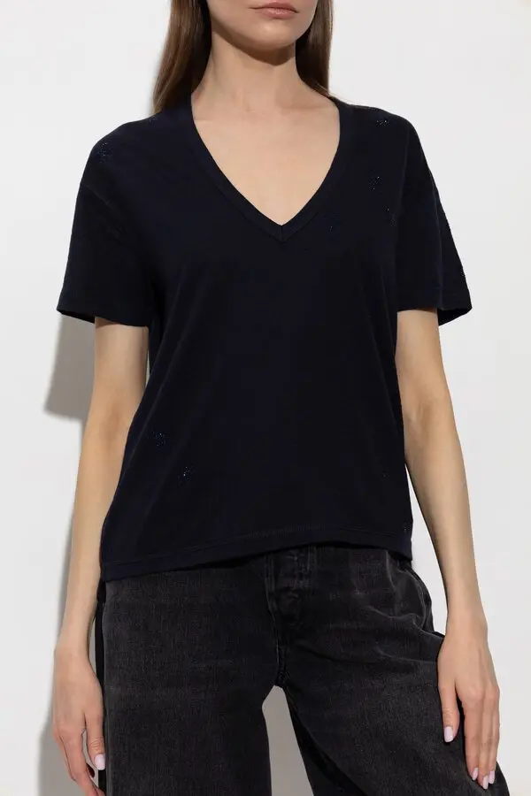 Zadig&Voltaire Marta V-neck T-shirt With Crystal Embellishments - Navy Blue