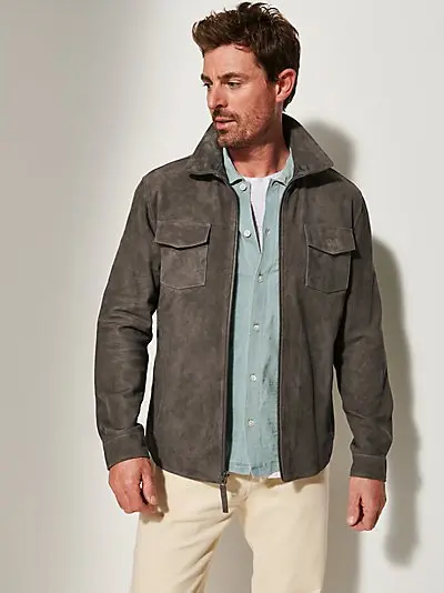 Overland Ari Suede Leather Shirt Jacket - Graphite