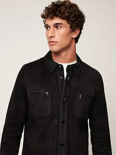 Overland Max Reversible Suede Shirt Jacket - Black