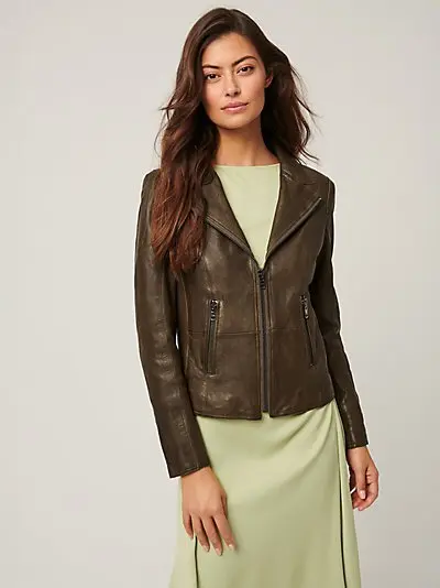 Overland Molly Washed Lambskin Leather Jacket - Khaki