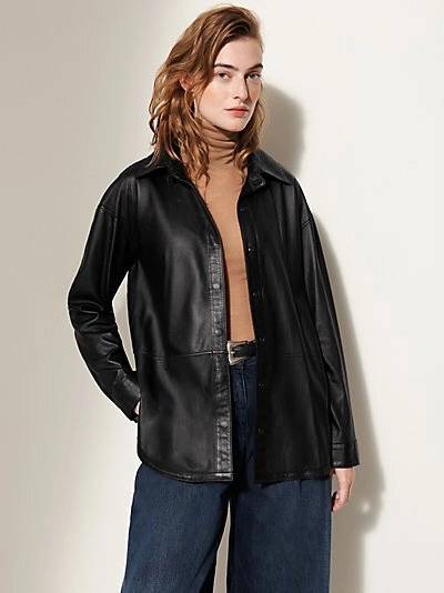 Overland Tara Reversible Suede Leather Shirt Jacket - Black/black