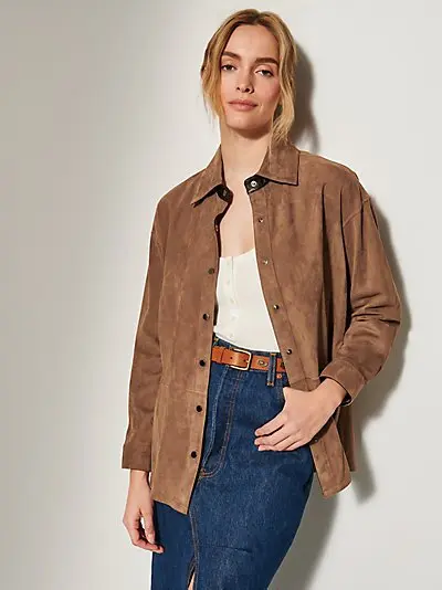 Overland Tara Reversible Suede Leather Shirt Jacket - Warmsand/chocolate