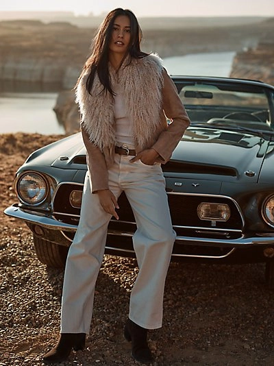 Overland Celestine Suede Leather Jacket With Removable Fur Collar - Oak