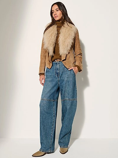 Overland Celestine Suede Leather Jacket With Removable Fur Collar