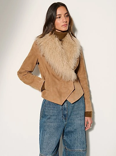 Overland Celestine Suede Leather Jacket With Removable Fur Collar