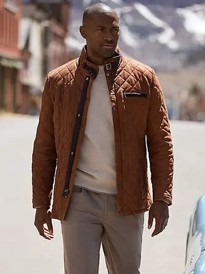 Overland Christopher Quilted Leather Jacket - Rust/navy