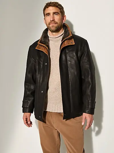 Overland Jack Frost Shearling Lined Leather Coat - Black