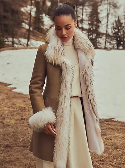 Overland Chantal Reversible Sheepskin Coat - Wheat/bleached