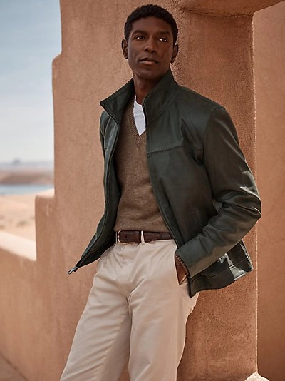 Overland Marcus Lambskin Leather Zip-front Jacket - Military Green