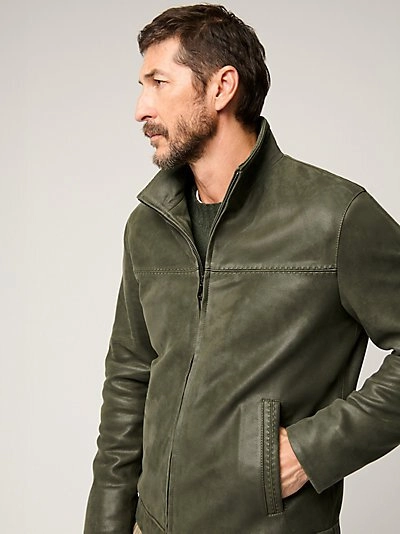 Overland Marcus Lambskin Leather Zip-front Jacket - Military Green