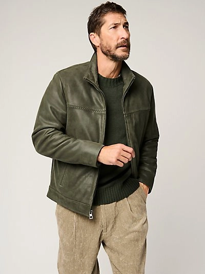 Overland Marcus Lambskin Leather Zip-front Jacket - Military Green