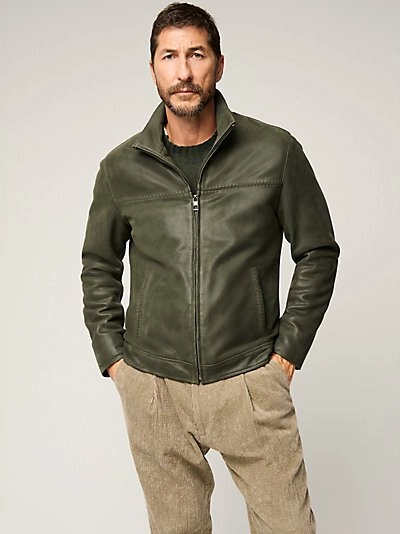 Overland Marcus Lambskin Leather Zip-front Jacket - Military Green