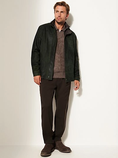Overland Carter Distressed Leather Jacket - Moss/rustc