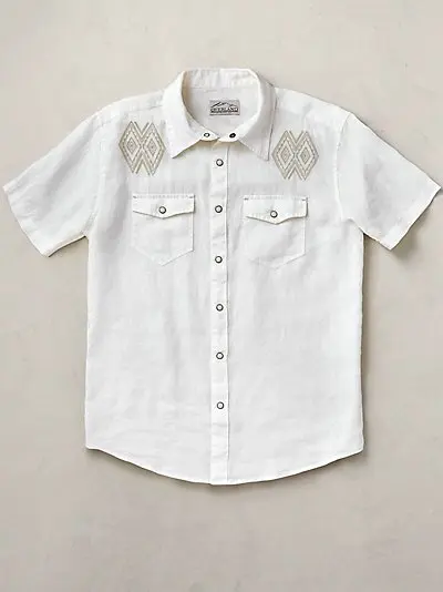 Overland Doza Embroidered Linen Shirt - Cloud