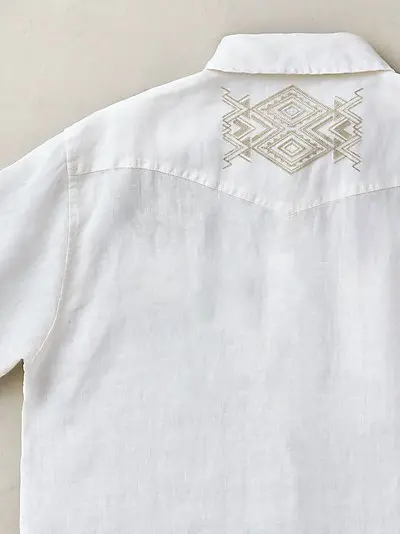 Overland Doza Embroidered Linen Shirt - Cloud