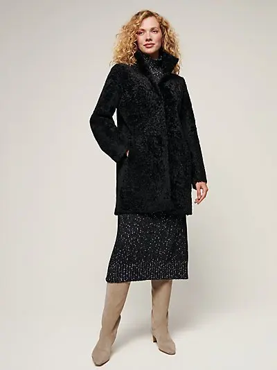 Overland Reversible Curly Sheepskin Coat - Black