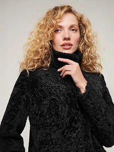 Overland Reversible Curly Sheepskin Coat - Black
