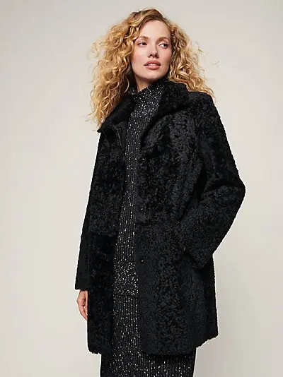 Overland Reversible Curly Sheepskin Coat - Black