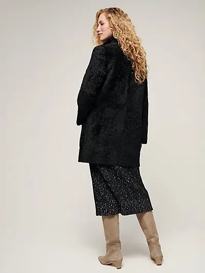 Overland Reversible Curly Sheepskin Coat - Black