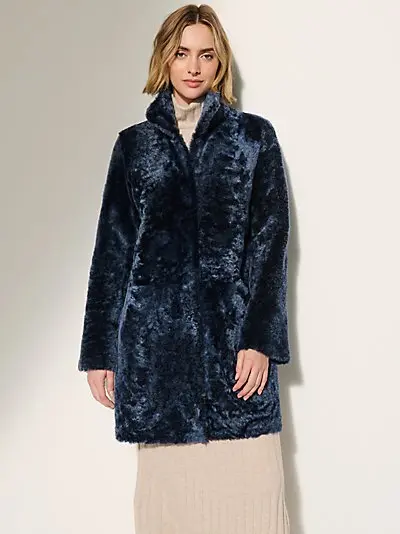 Overland Reversible Curly Sheepskin Coat - Blue Briesa