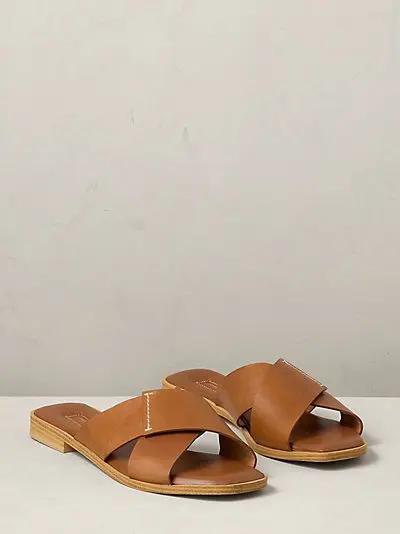 Overland Evie Leather Slide Sandals - Chestnut