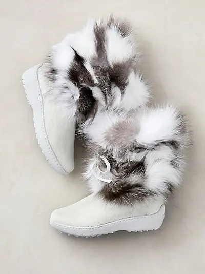 Overland S Volpe Fur Boots - White/black Tipping