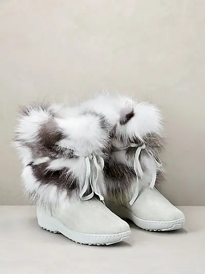 Overland S Volpe Fur Boots - White/black Tipping