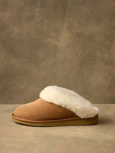 Overland Alyssa Sheepskin Scuff Slippers With Arch Support - Chestnut
