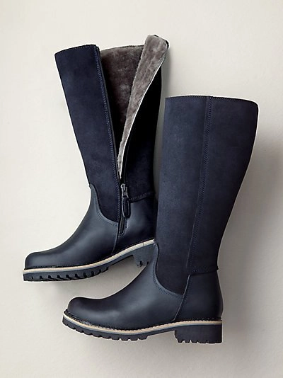 BOS & CO S Hudson Shearling-lined Water-resistant Leather Boots - Navy