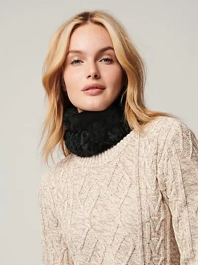 Overland Rex Rabbit Fur Convertible Headband And Scarf - Black