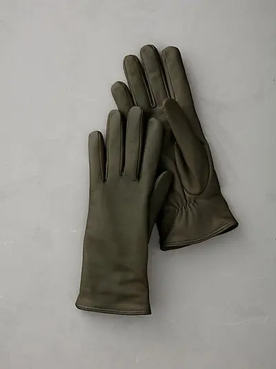 Overland Rosewood Cashmere-lined Leather Gloves - Pine