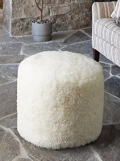 Overland Curly Sheepskin Ottoman - Ivory