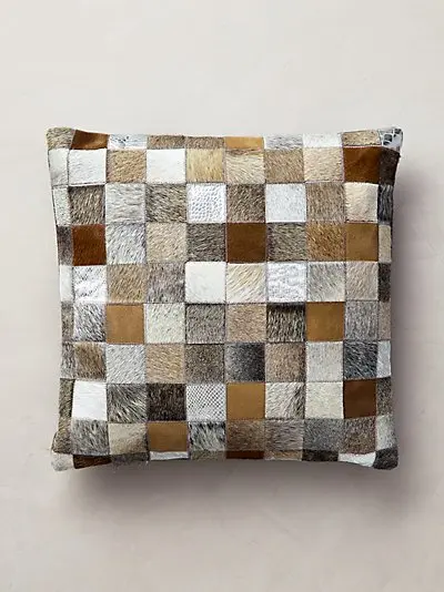 Overland 18" X 18" Venetian Cowhide Pillow - Argent