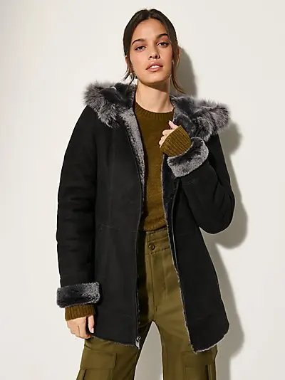 Overland Claire Hooded Toscana Sheepskin Coat - Black Briesa