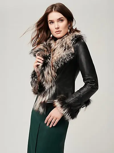 Overland Celestine Lambskin Leather Jacket With Fox Fur Trim - Black/brown Black 2