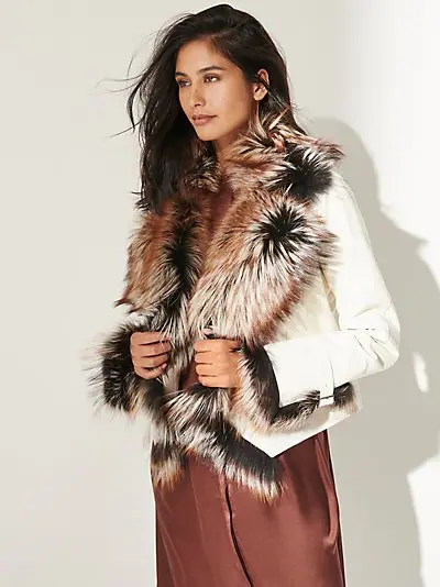 Overland Celestine Lambskin Leather Jacket With Fox Fur Trim - Pearl White/brn Blk 2