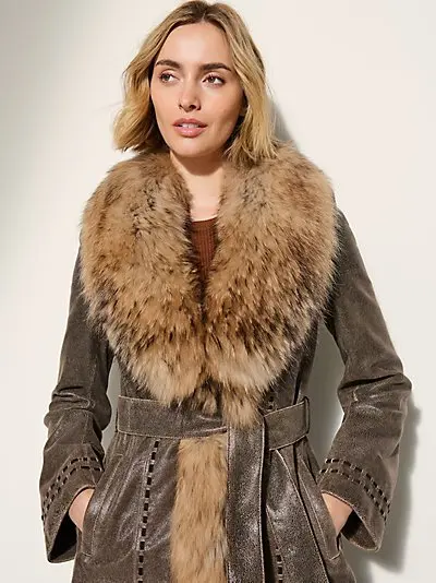 Overland Felicity Lambskin Leather Coat With Asiatic Raccoon Fur Trim