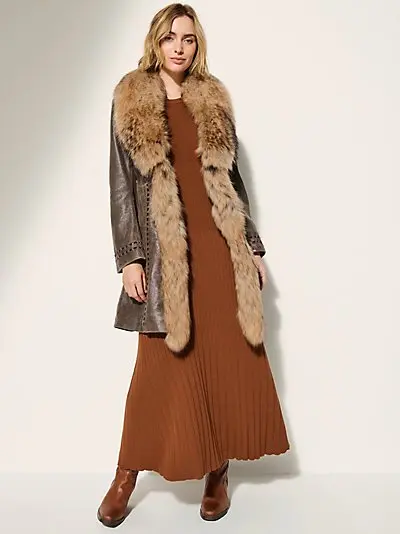 Overland Felicity Lambskin Leather Coat With Asiatic Raccoon Fur Trim