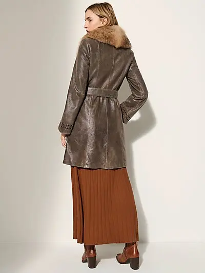 Overland Felicity Lambskin Leather Coat With Asiatic Raccoon Fur Trim